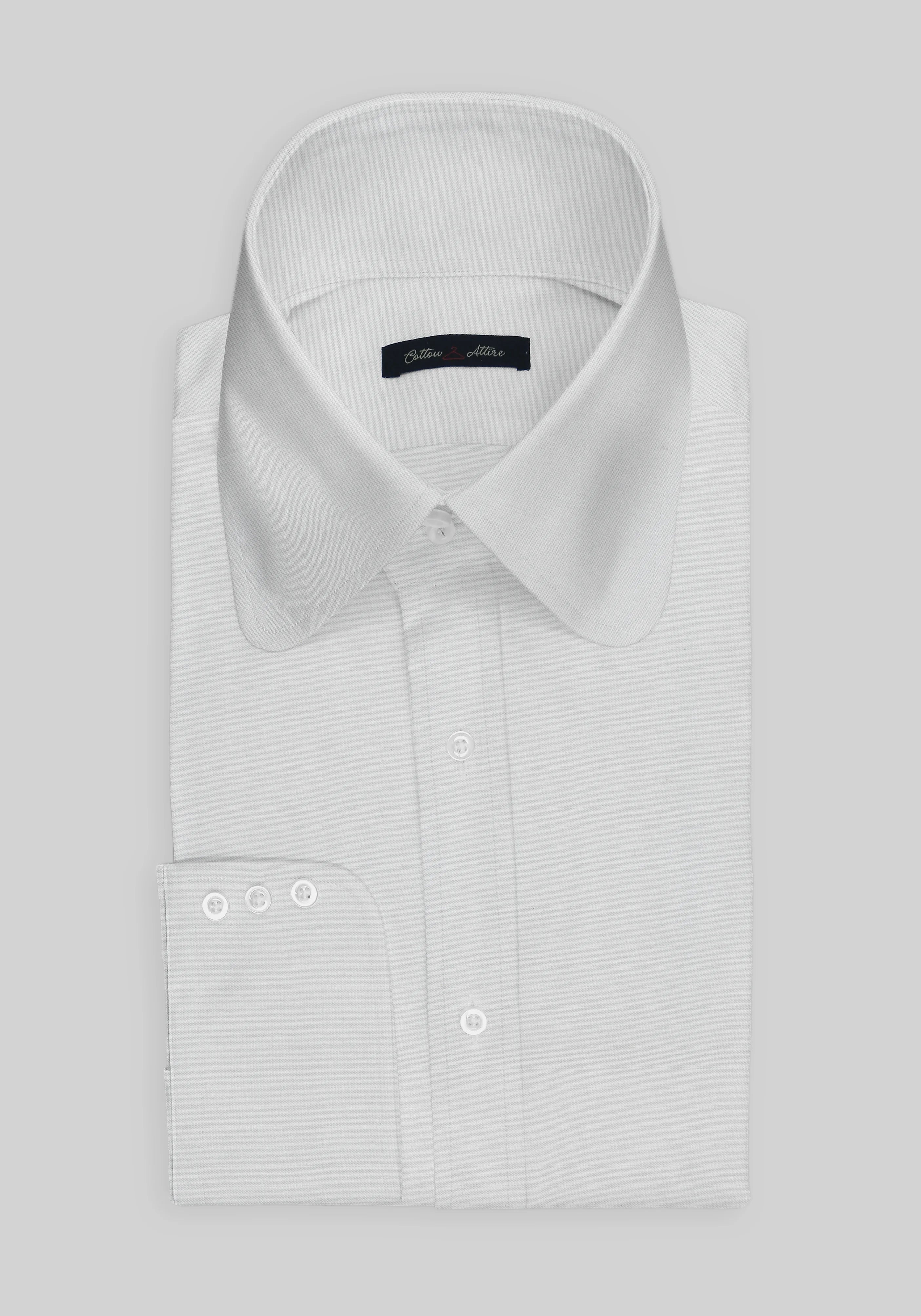 High 3 Button Club Collar Dress Shirt for Men - White Royal Oxford