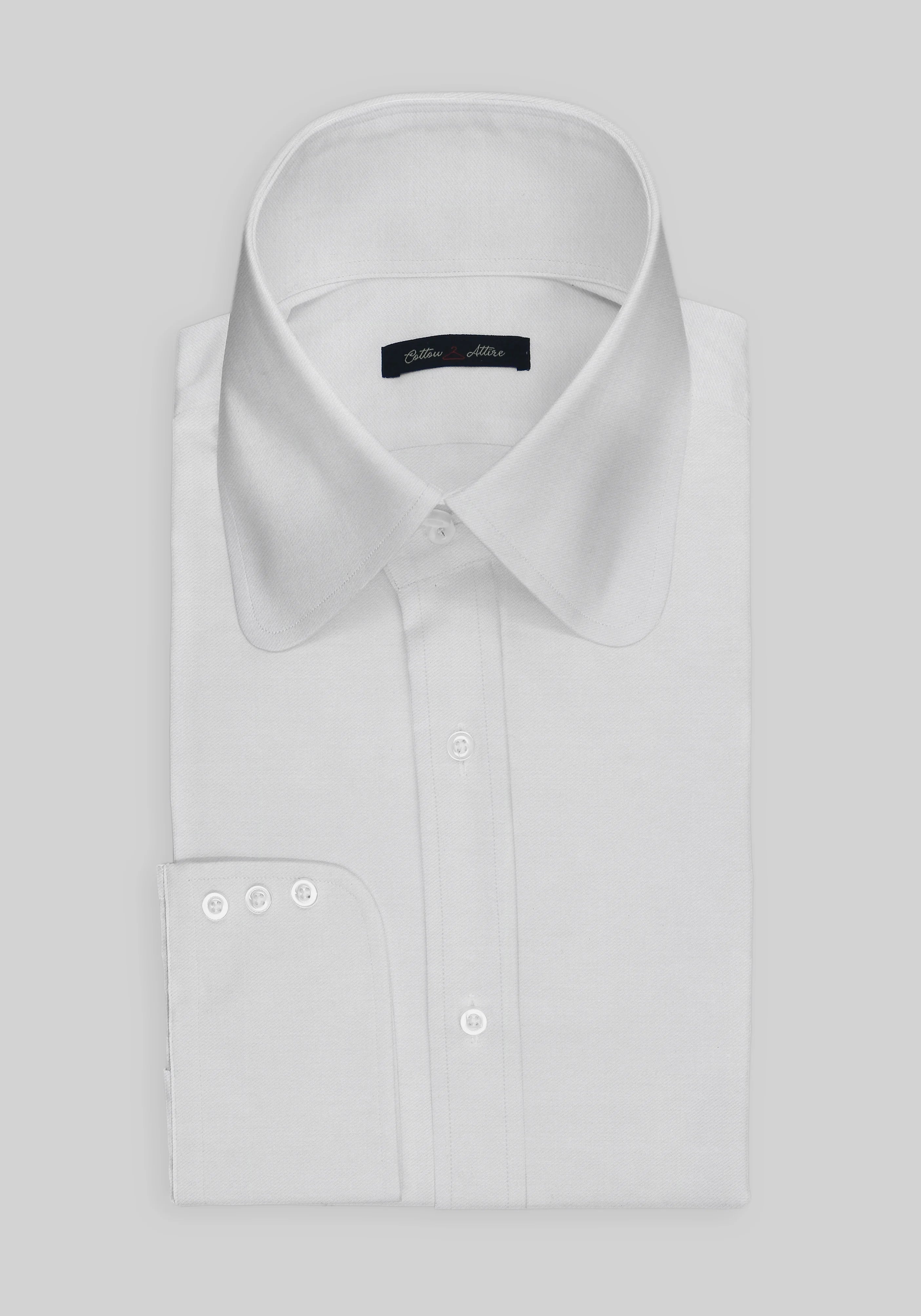 3 Button High Club Collar Dress Shirt Men's - White Twill Wrinkle Free