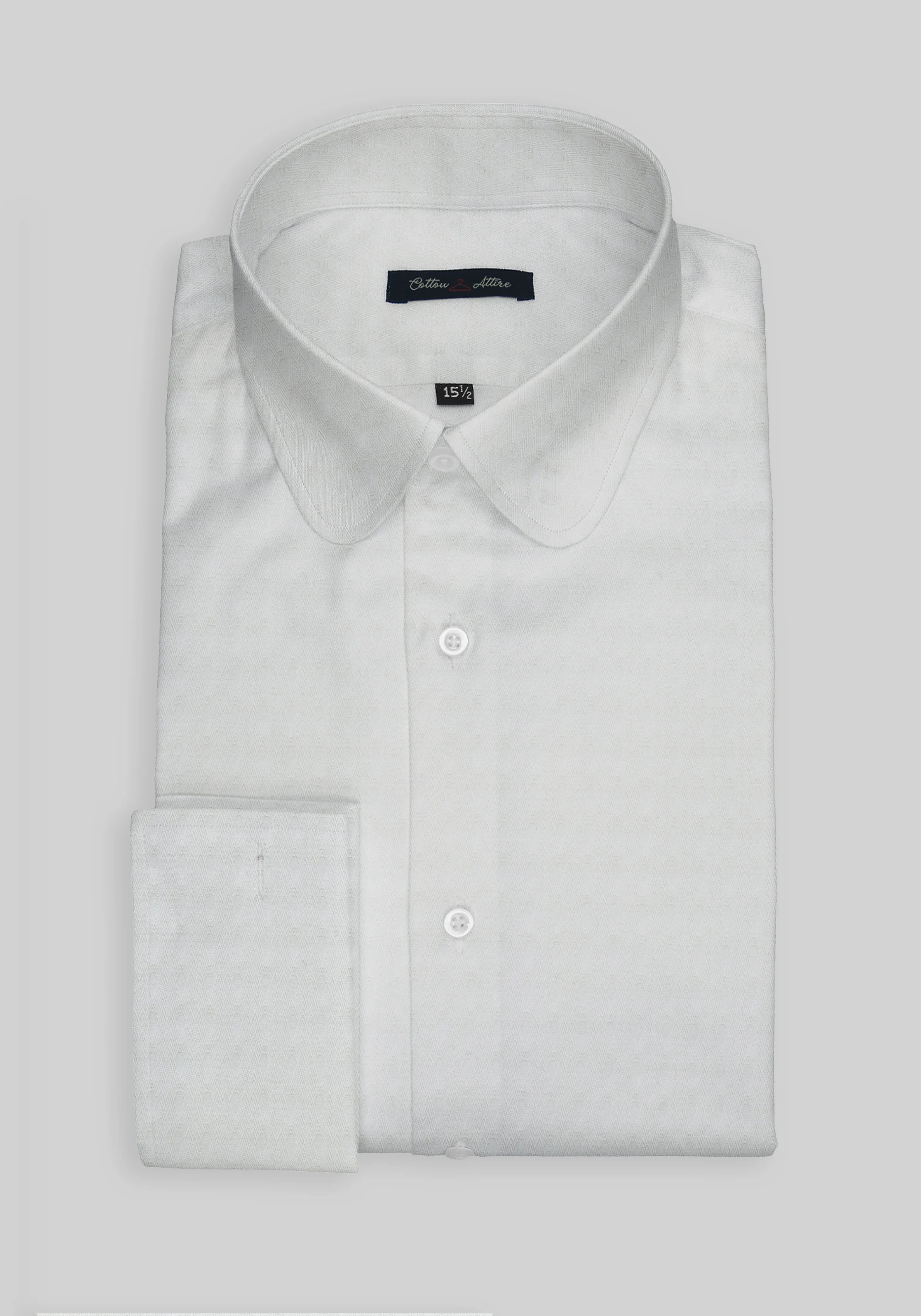 Club Collar Dress Shirt for Men - White Herringbone, Luxury Custom Fit