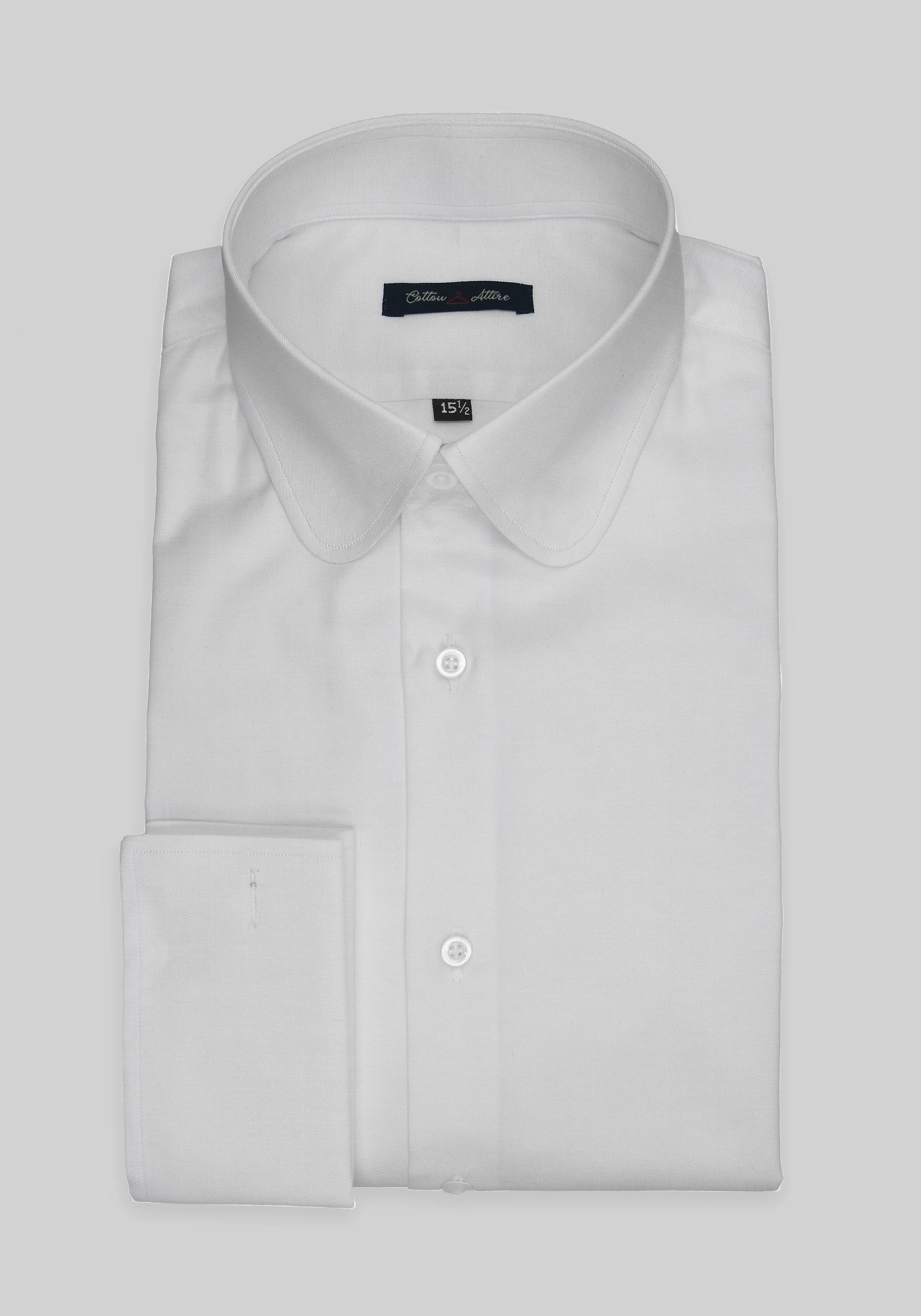 Club Collar Dress Shirt for Men - White Luxury Twill, Tailored Fit