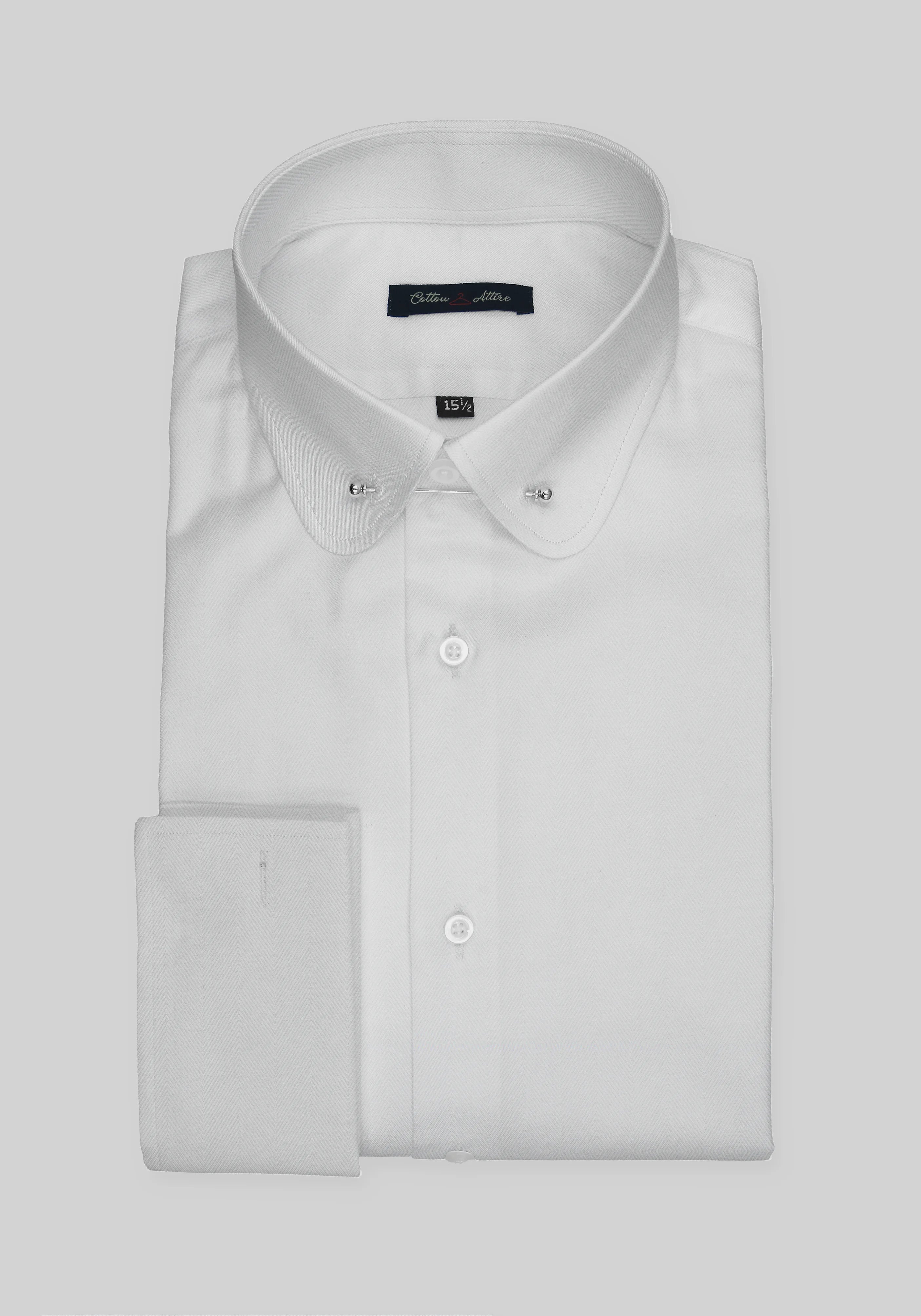 Club Pin Collar Dress Shirt for Men - Off White Herringbone, Smart Fit