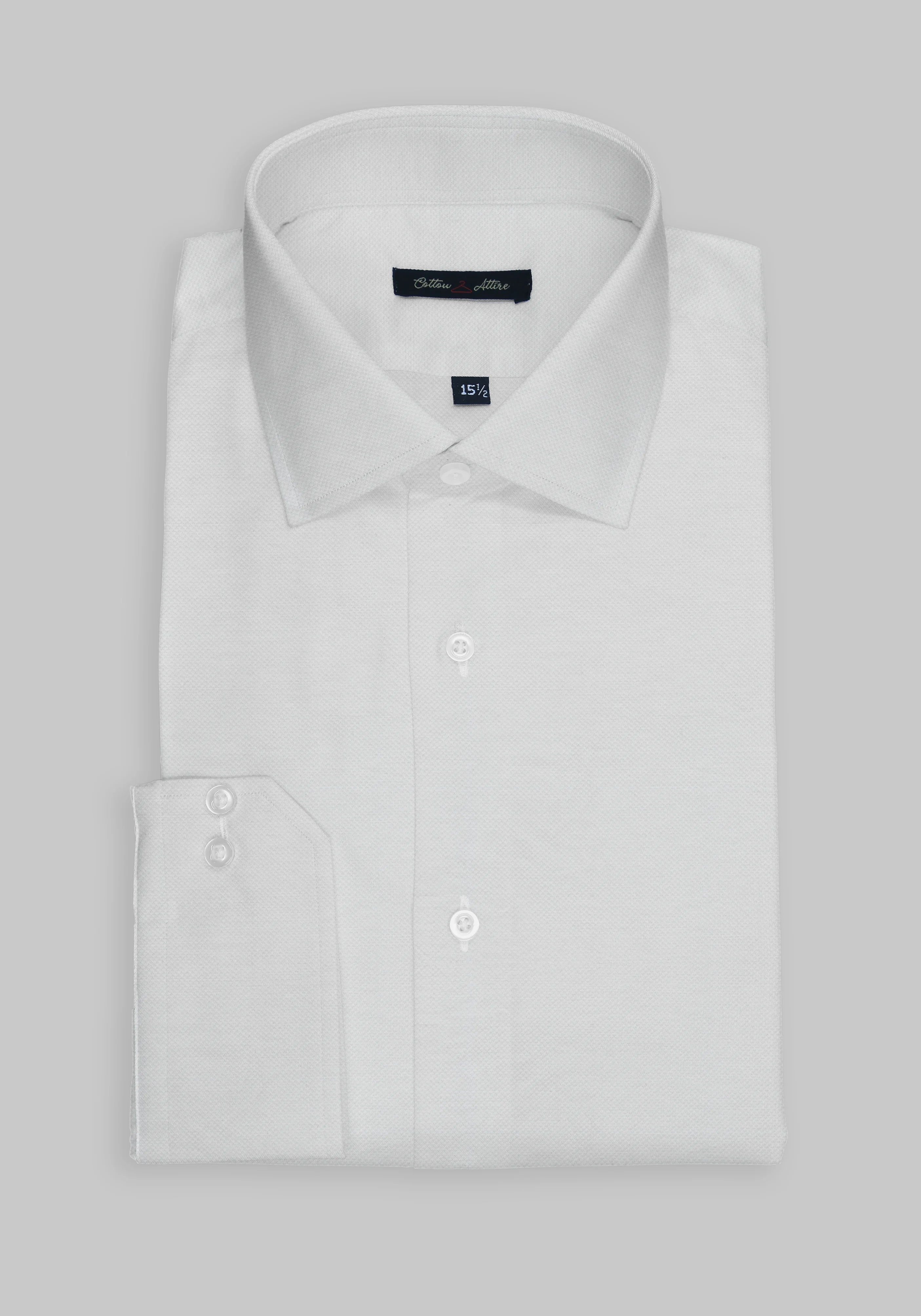 Cutaway Classic Collar Dress Shirt - White Dobby, Bespoke Men's Fit